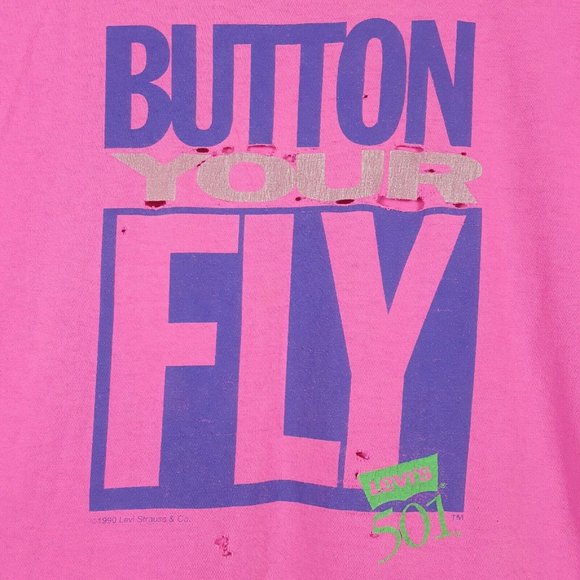Levi's | Shirts | Vtg 9s Levis 50 Button Your Fly Tshirt Pink | Poshmark